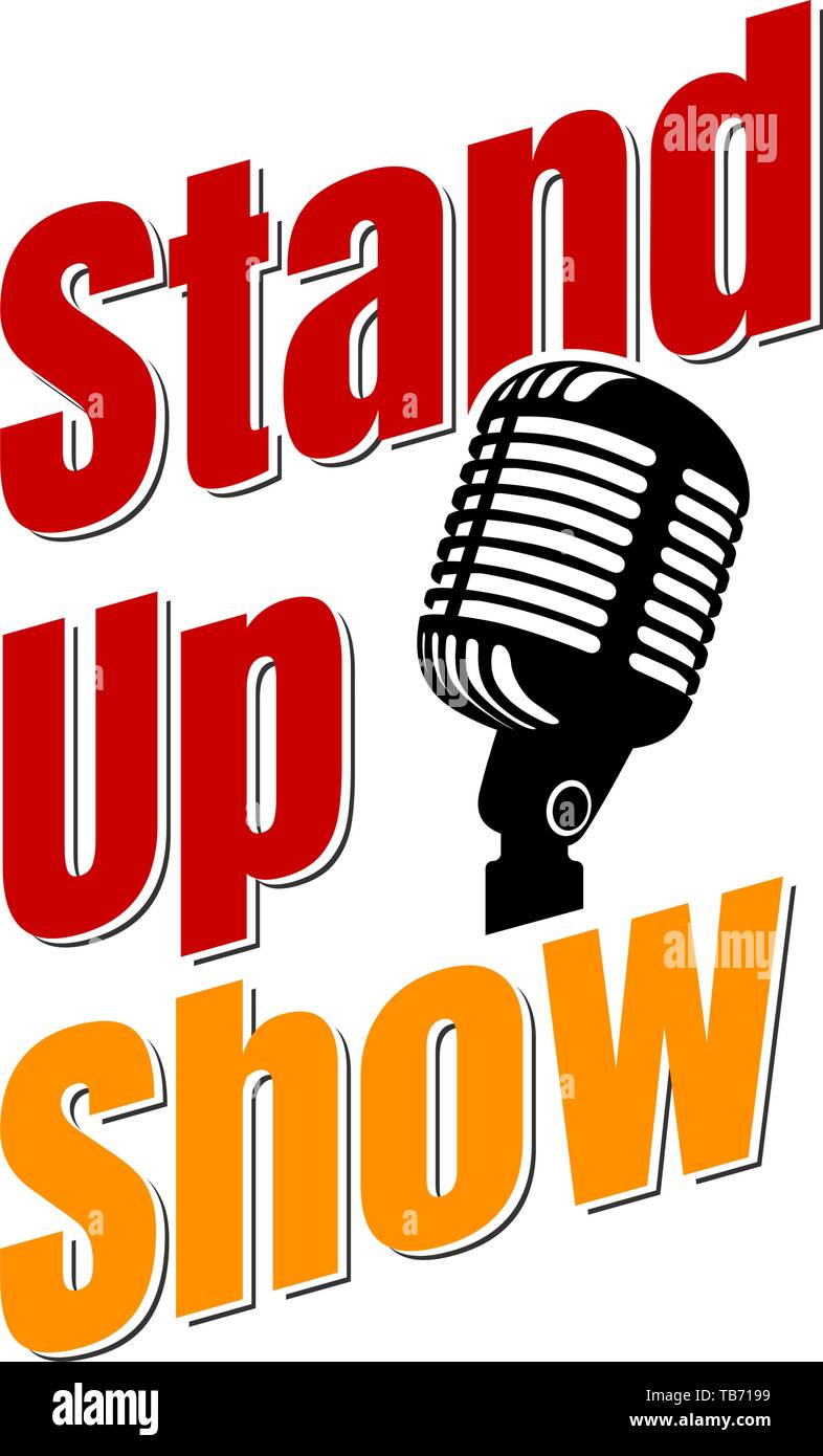 Stand up comedy show inscription with retro vintage microphone isolated ...