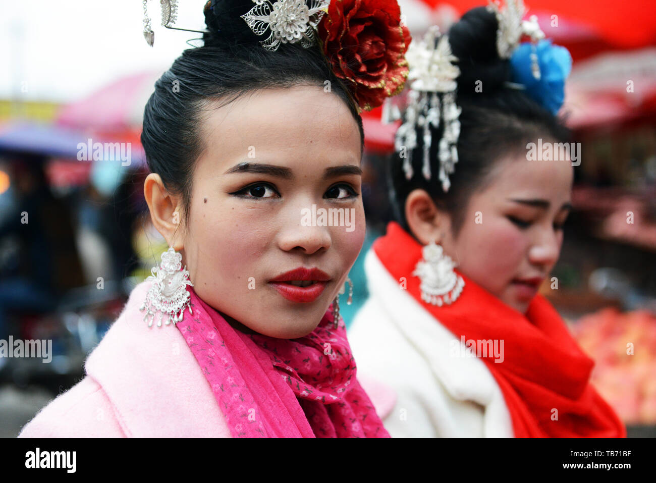 Portrait a beautiful Miao girl taken in Guizhou, China Stock Photo - Alamy