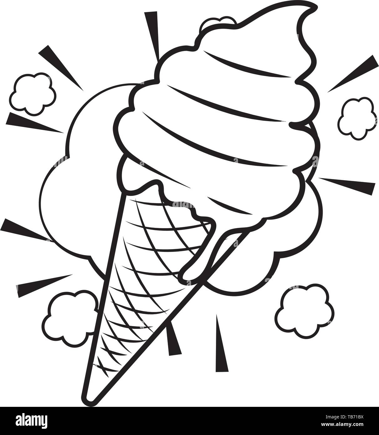 Pop art ice cream on yellow clouds cartoon vector illustration graphic ...