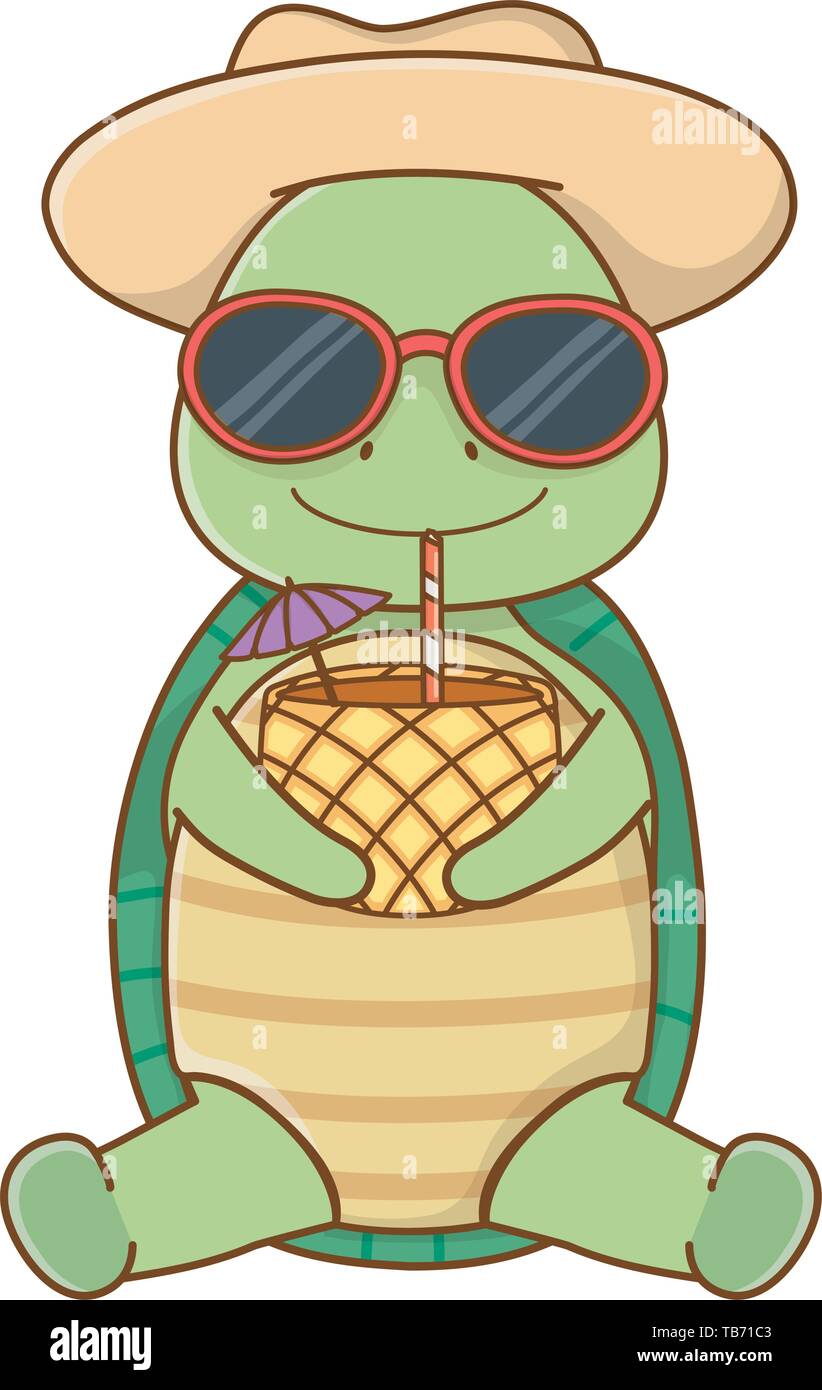 cute animal turtle enjoying summer time vacations holidays cartoon ...