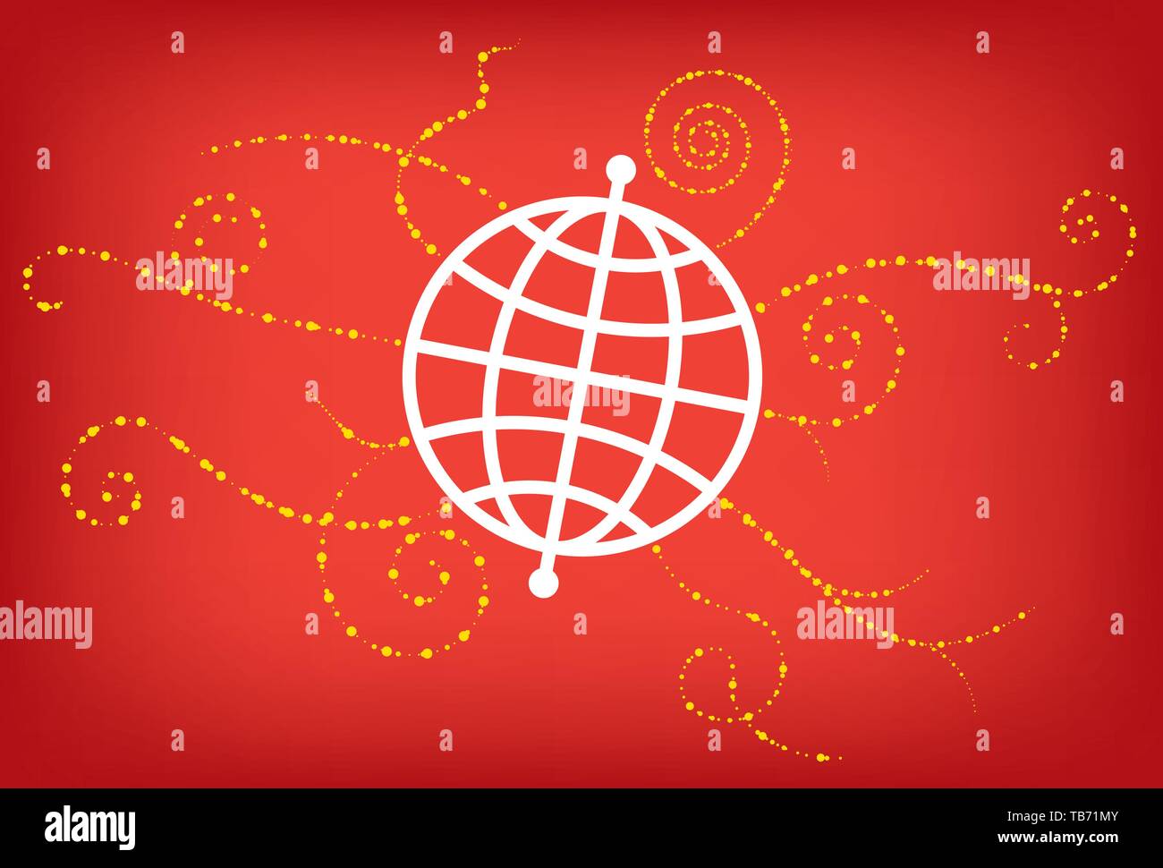 Vector illustration. Symbol or world with dotted swirls in orange over ...