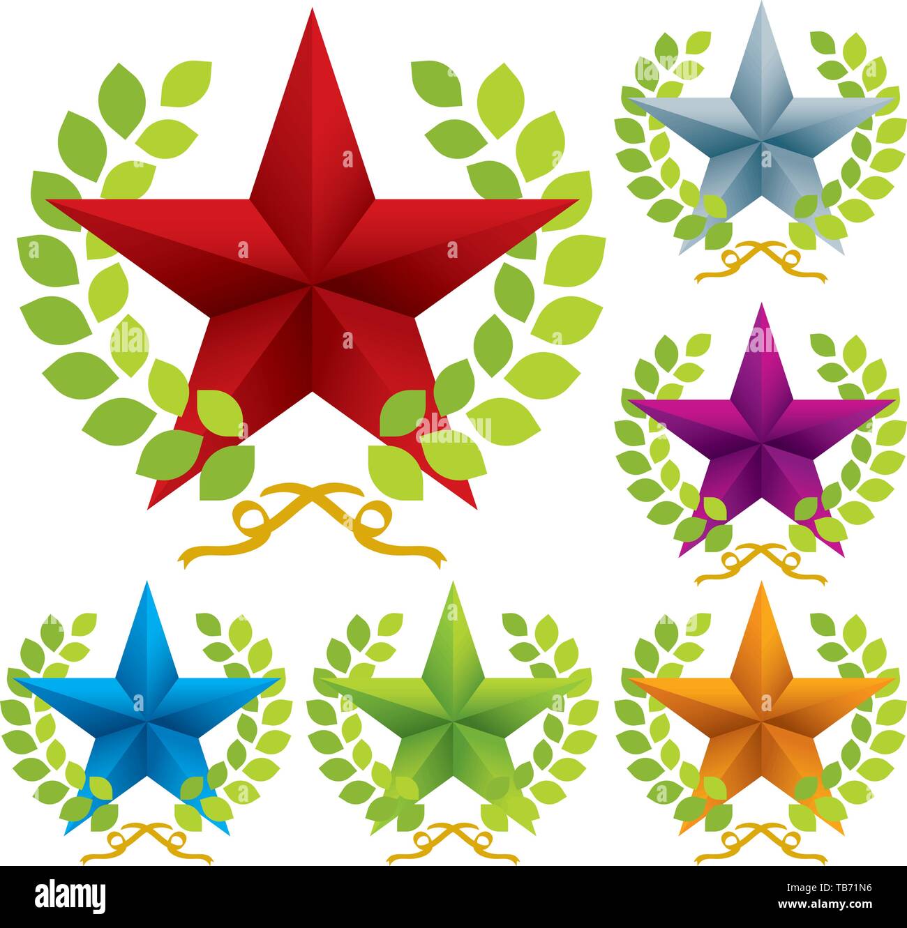 Vector illustration of ornate star with laurel wreat in six different ...