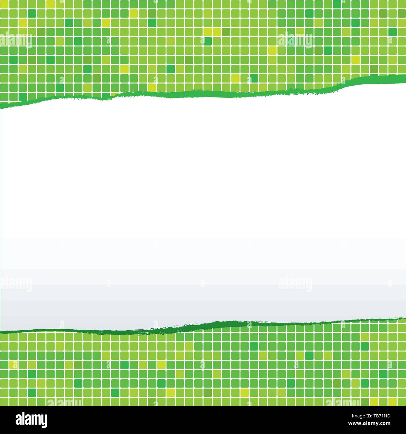 Vector illustration. Over green tiles background in white with copy ...