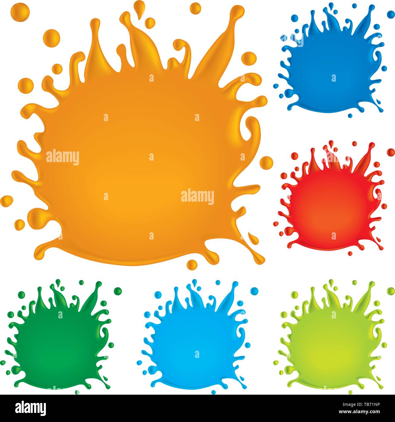 Vector illustration. Paint splash in six different colors. Editable ...