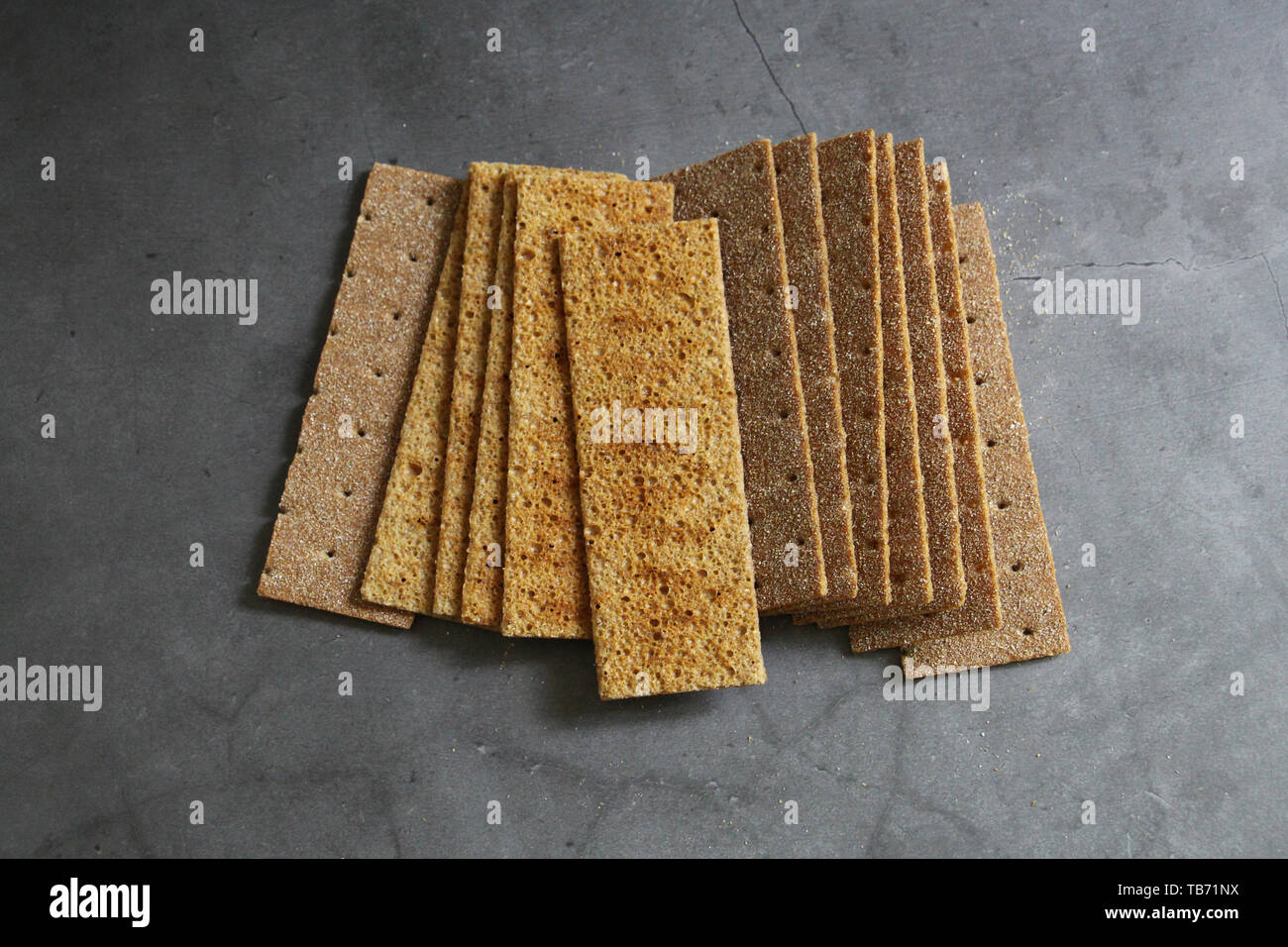 Thin crispbread from rye flour. Dietary nutrition. Close-up Stock Photo ...