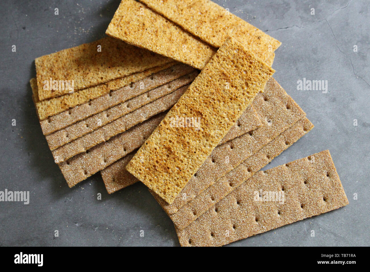 Thin crispbread from rye flour. Dietary nutrition. Close-up Stock Photo ...