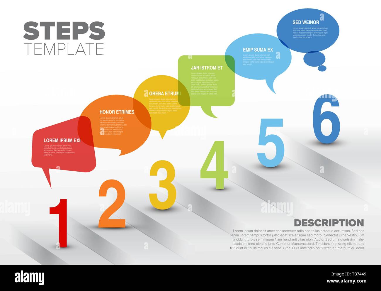 Vector progress speech bubbles template for six steps or options Stock ...