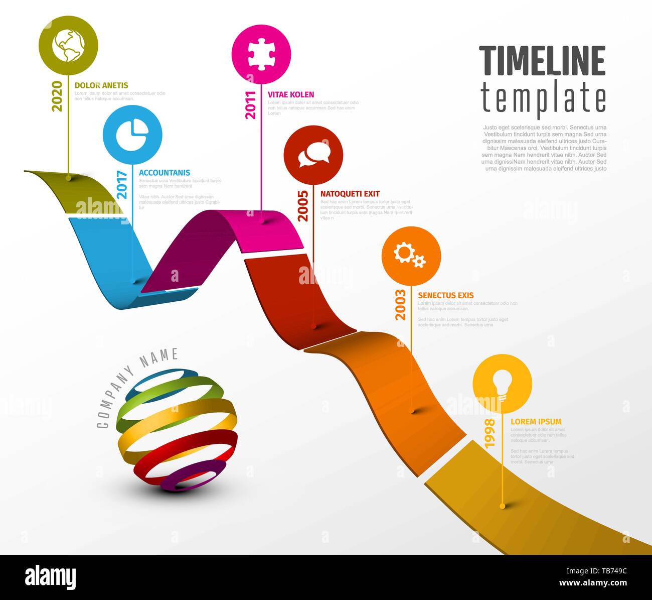 Vector Infographic diagonal timeline report template with 3d colored ...