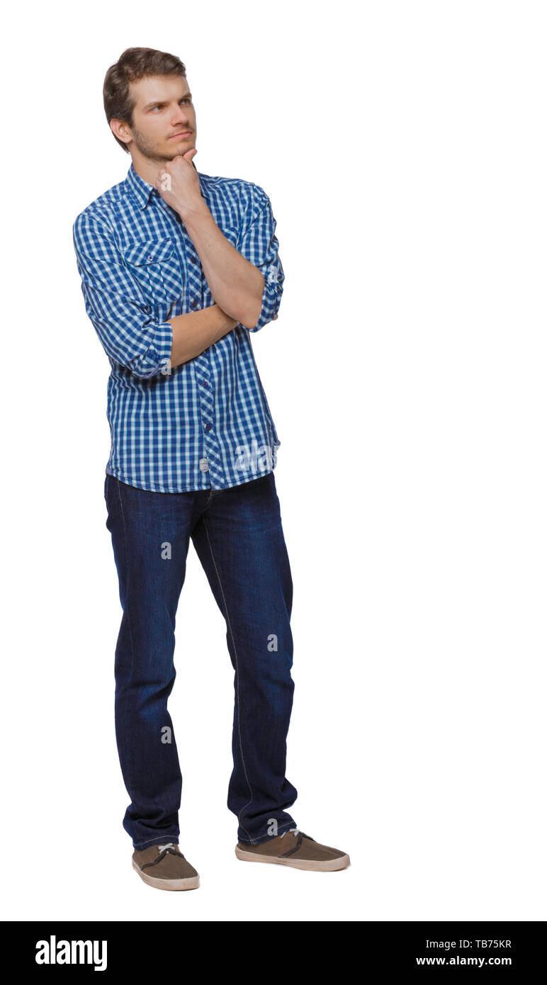 Front view of man in jeans. Standing young guy. Rear view people ...