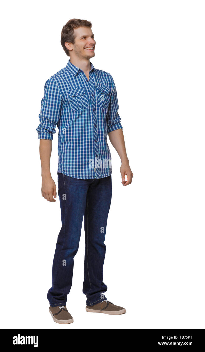 Front view of man in jeans. Standing young guy. Rear view people ...