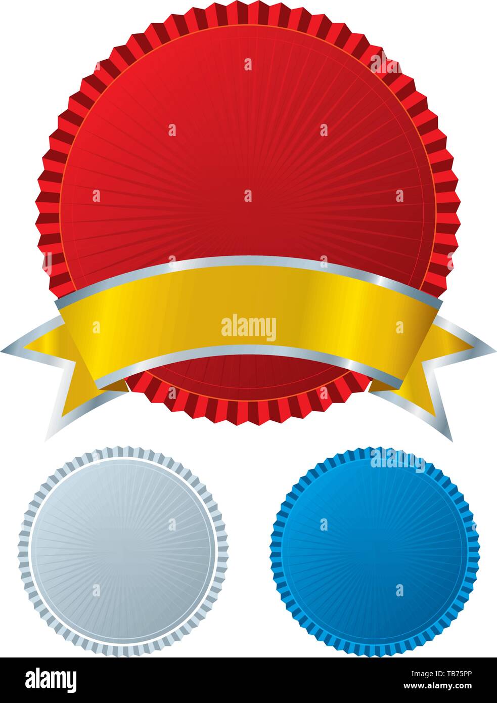 Vector illustration. Badge seal with ribbon in three different colors ...