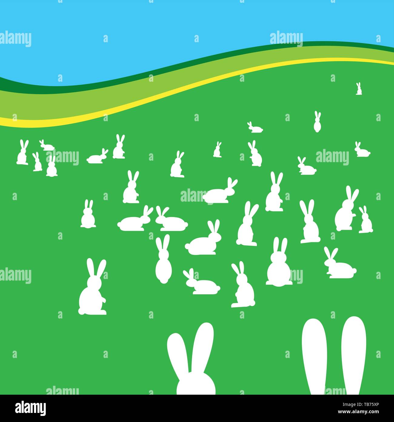 Vector illustration. Drawing of open field with rabbit multitude Stock ...