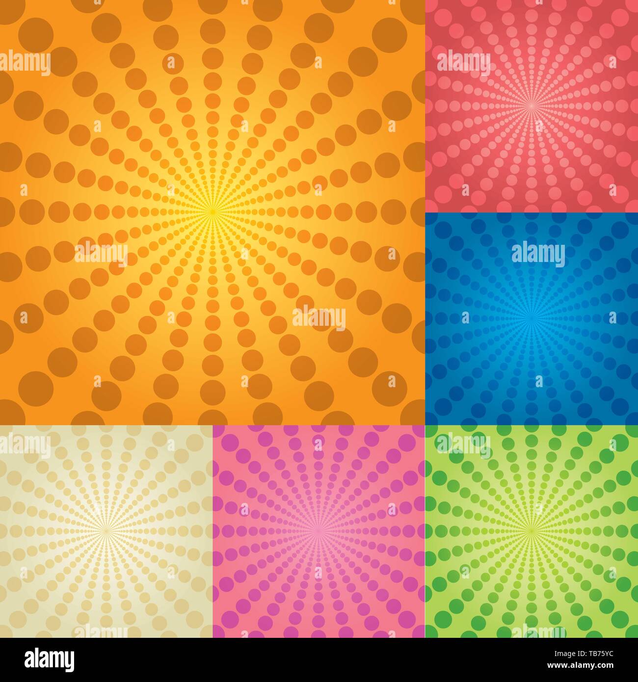 Vector illustration. Radial circles background in six soft colors Stock ...