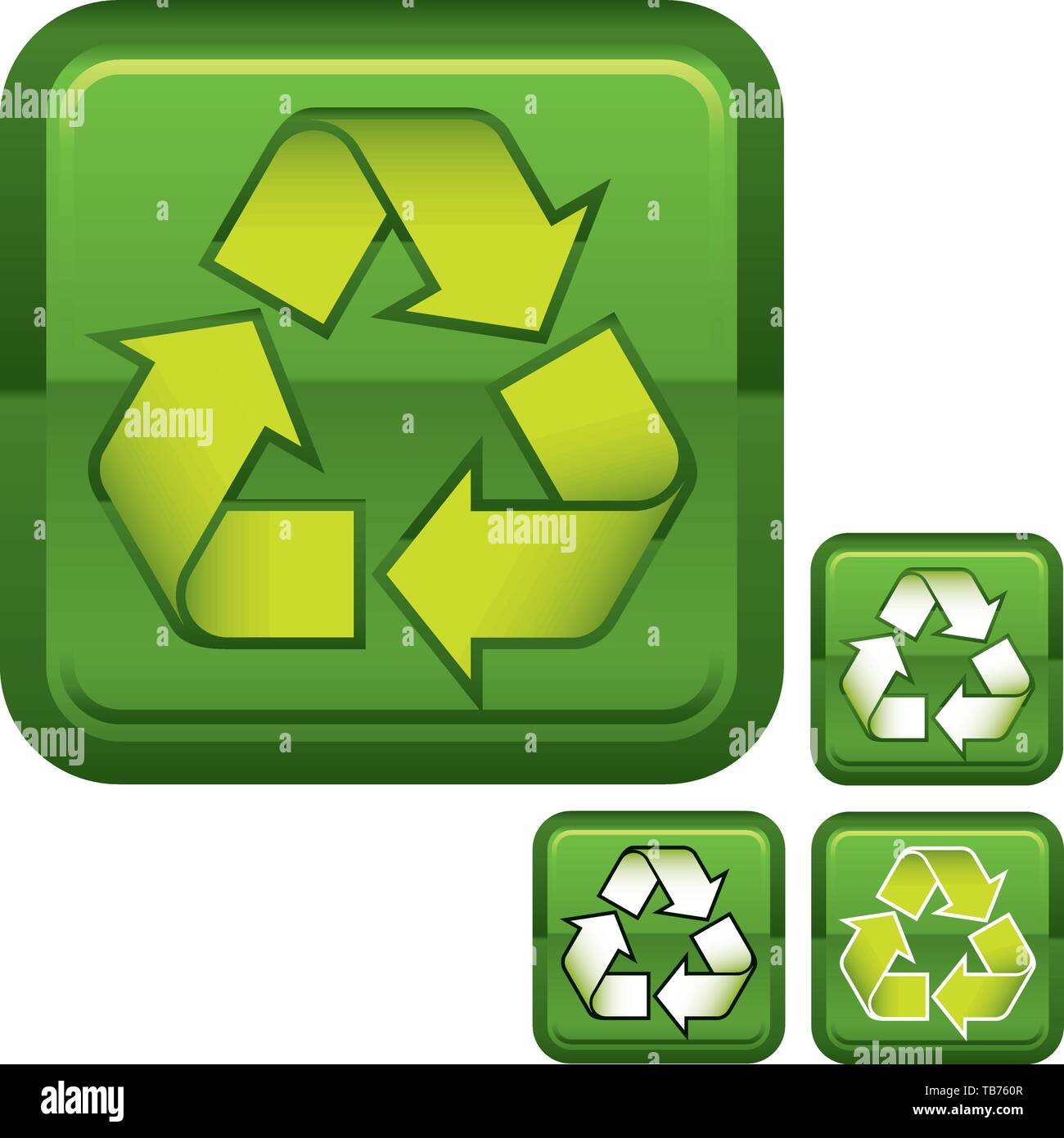 Vector illustration. Recycle button in four different colors. Shiny ...