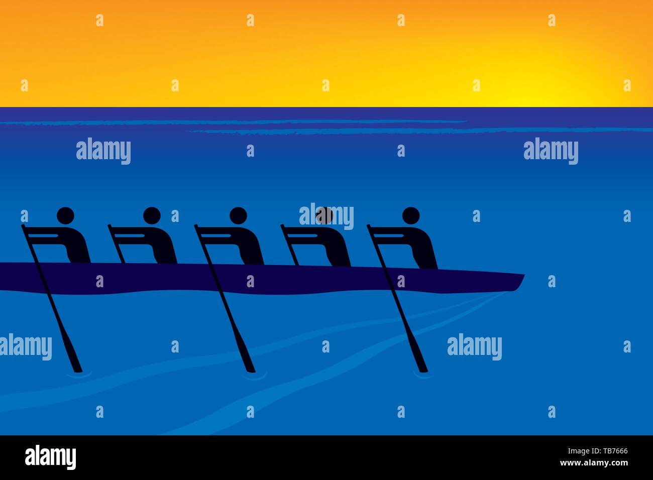 Vector illustration. Rowing symbol with people and marine background ...