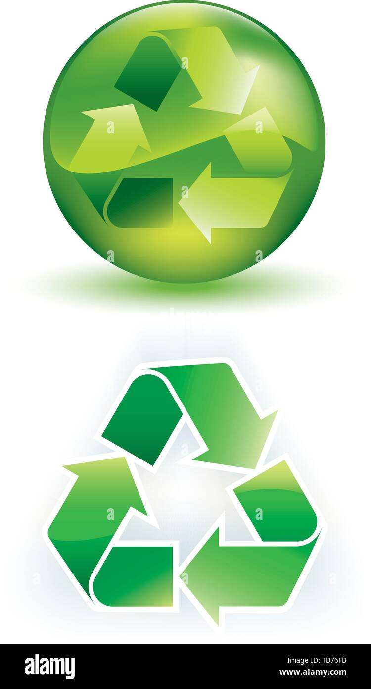 Vector illustration. Shiny recycle symbol. Free and inside an sphere ...