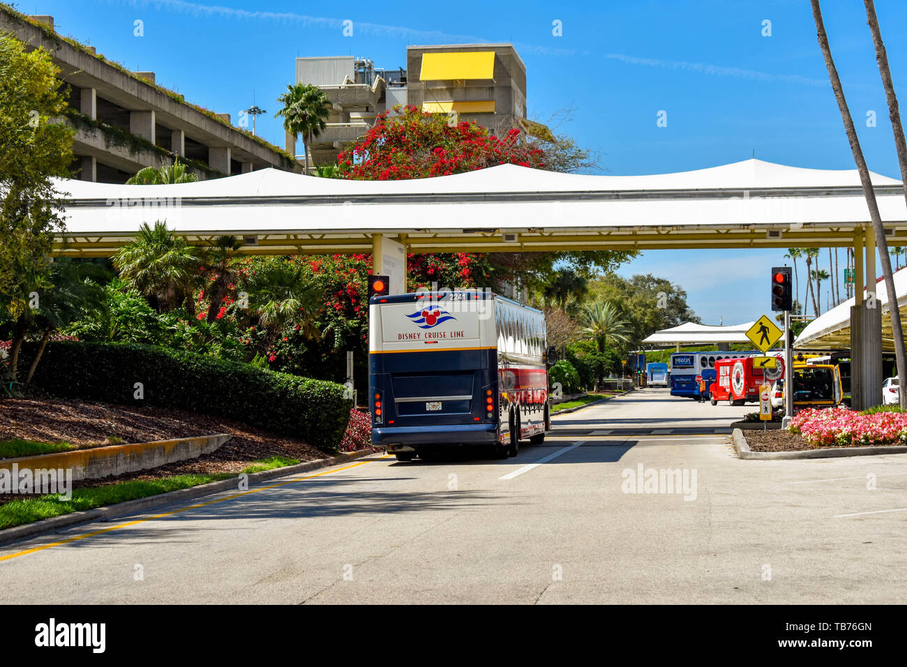 Orlando, Florida. March 01, 2019. Disney Cruise Line Bus arriving at ...