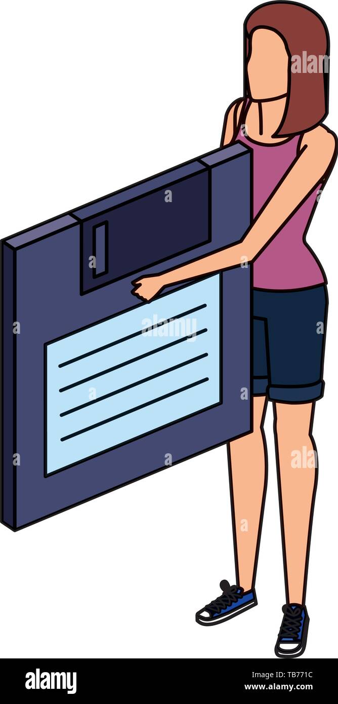 young woman lifting floppy disk data storage Stock Vector Image & Art ...