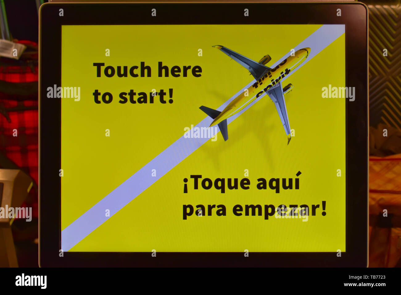 Orlando, Florida. March 01, 2019. Spirit Airlines touch screen of Self ...