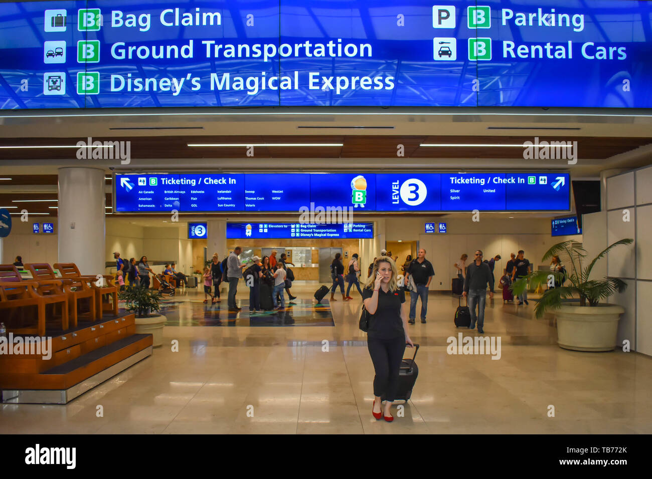 Orlando, Florida. March 01, 2019. Top view of Bag Claim, Ticketing and ...