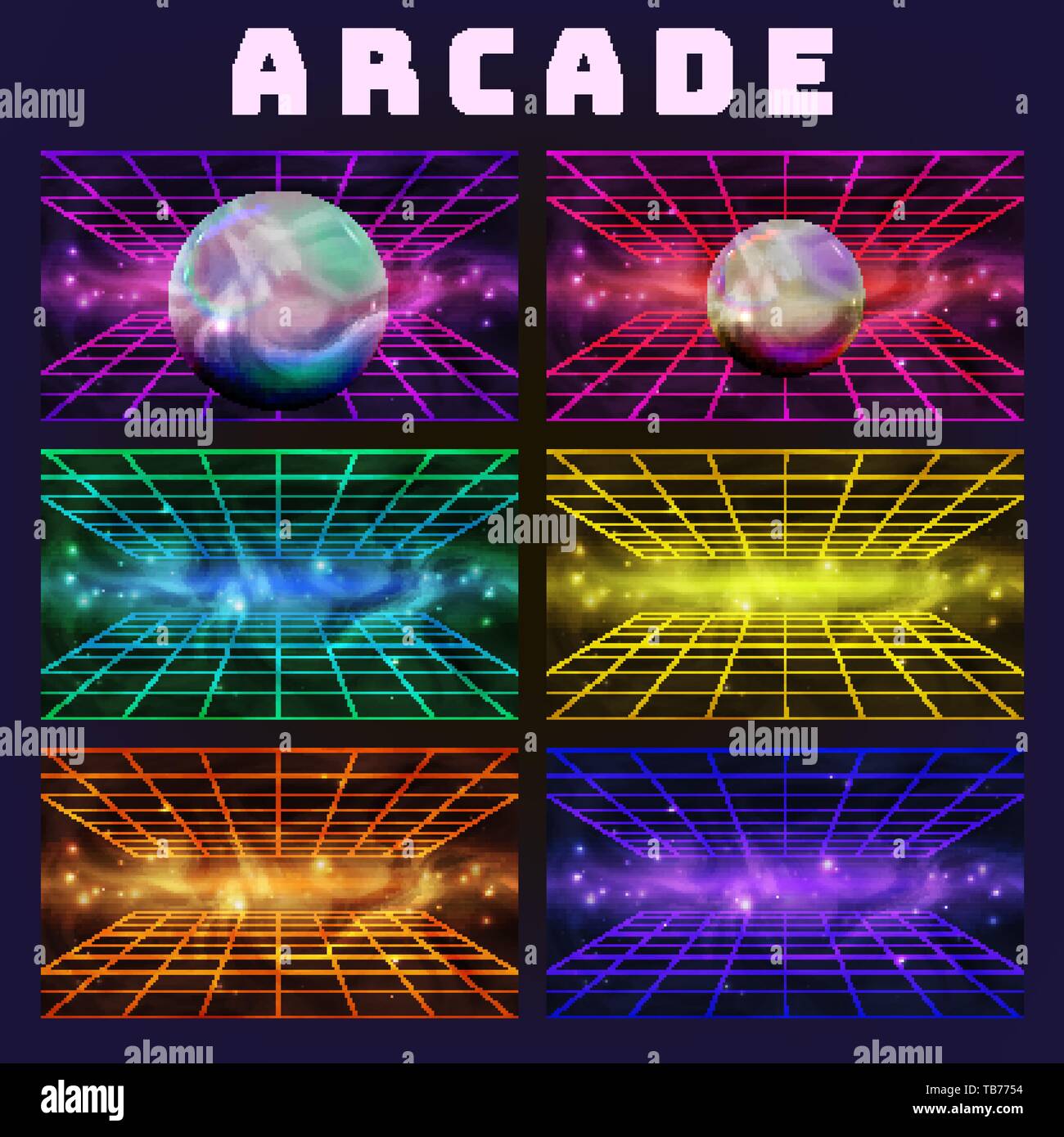 Galaxy Collection On Arcade Background Set Vector Stock Vector Image ...