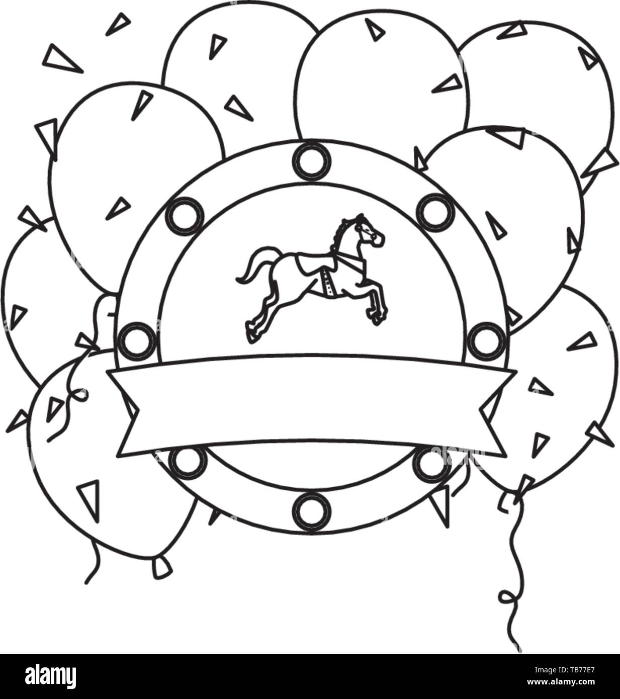 carousel horse carnival with balloons helium emblem Stock Vector Image ...