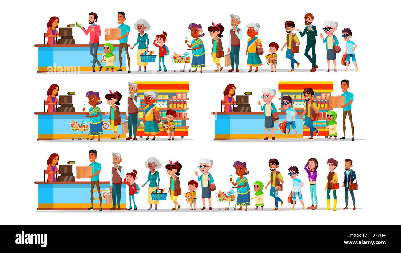 Cashier supermarket and teenager Stock Vector Images - Alamy