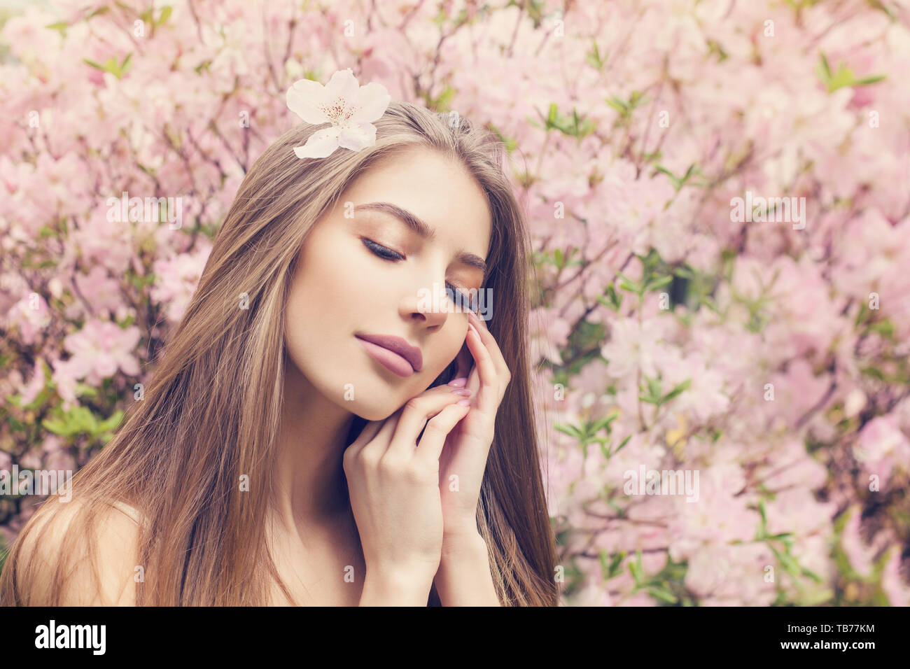 Beautiful Female Face Healthy Model With Clear Skin And Perfect Long