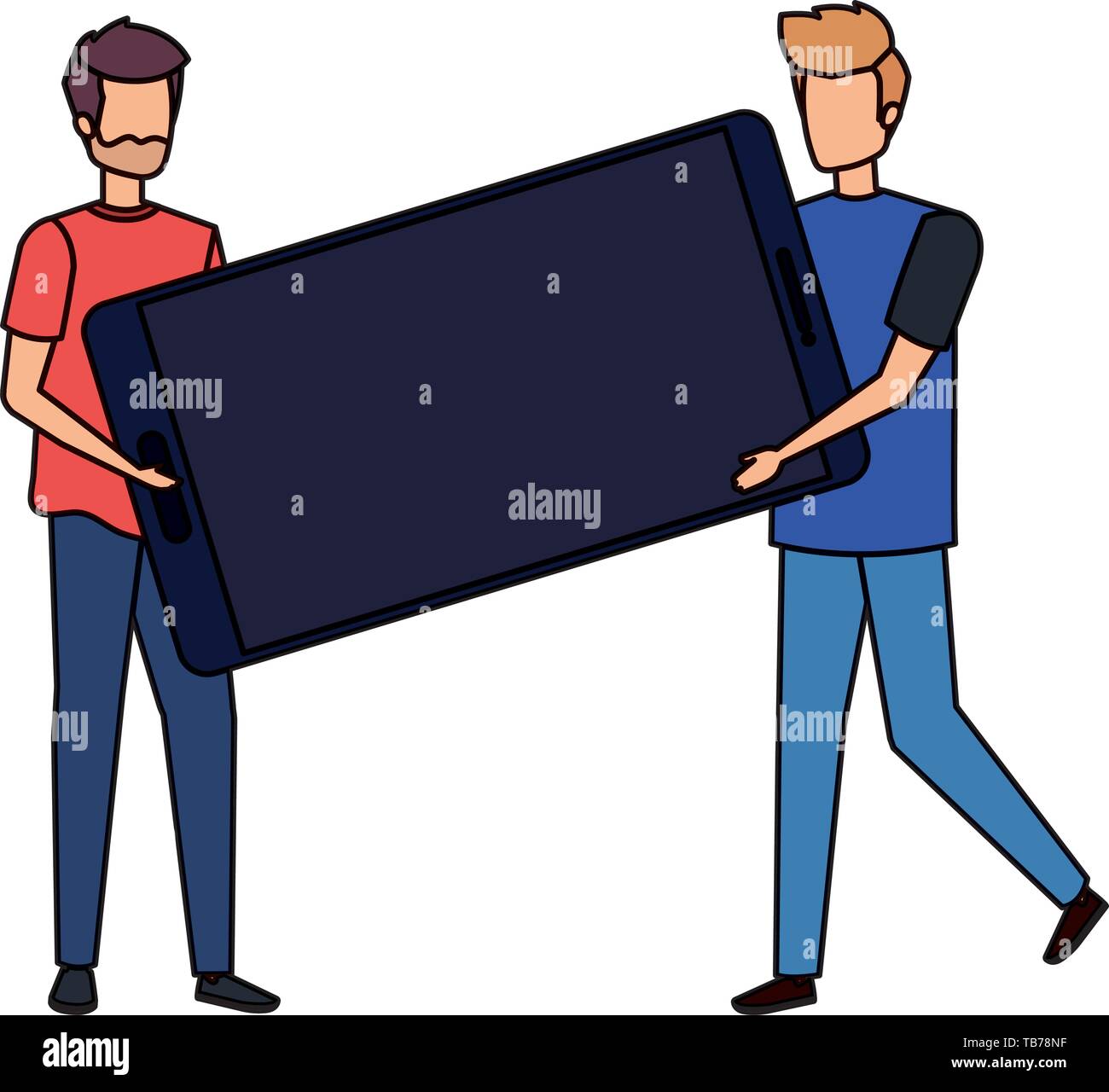 young men lifting smartphone device characters Stock Vector Image & Art ...