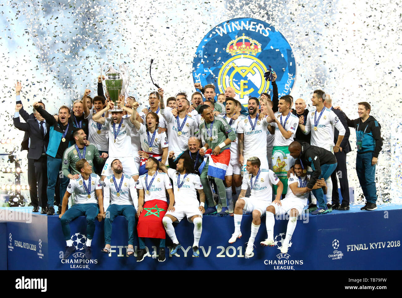 KYIV, UKRAINE - MAY 26, 2018: Real Madrid players celebrate their ...
