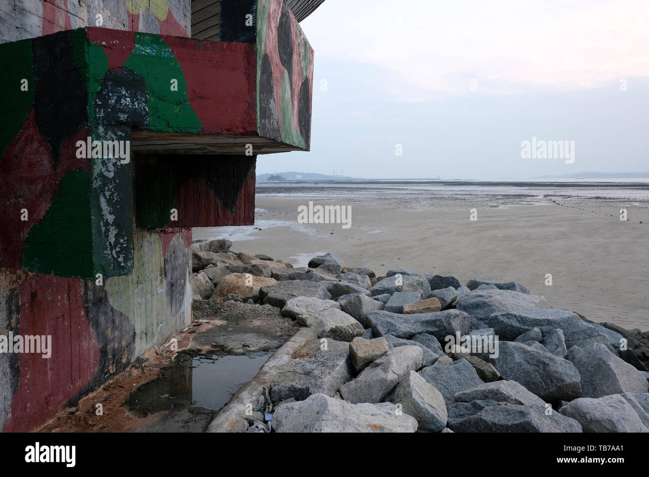 A deserted military bunker on the shore of Kinmen county or island in ...