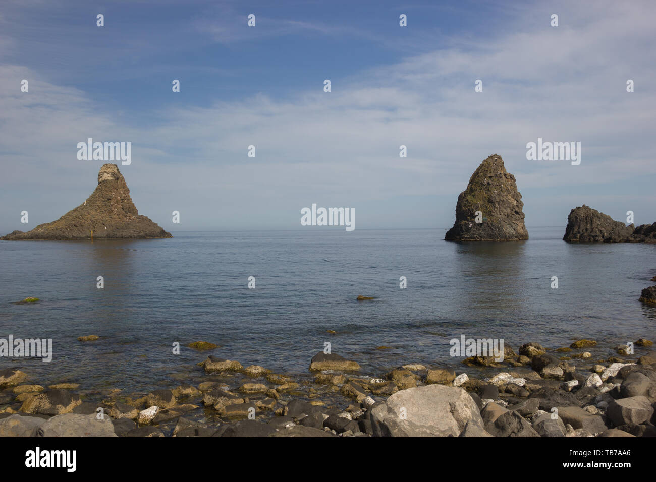 Aci Trezza Sicily beautiful seascape with cyclopean islands in blue sea ...