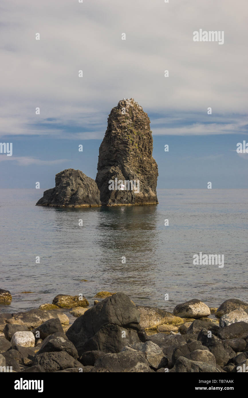 Aci Trezza Sicily vertical view of cyclopean rocks, beautiful coast and ...