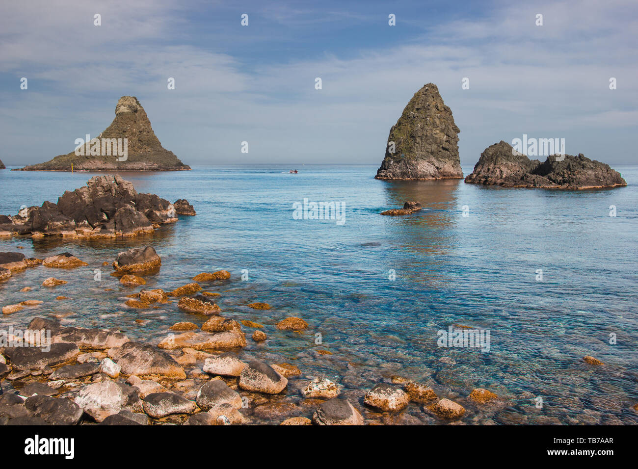 Aci Trezza Sicily colorful view of cyclopean rocks in the blue sea and ...