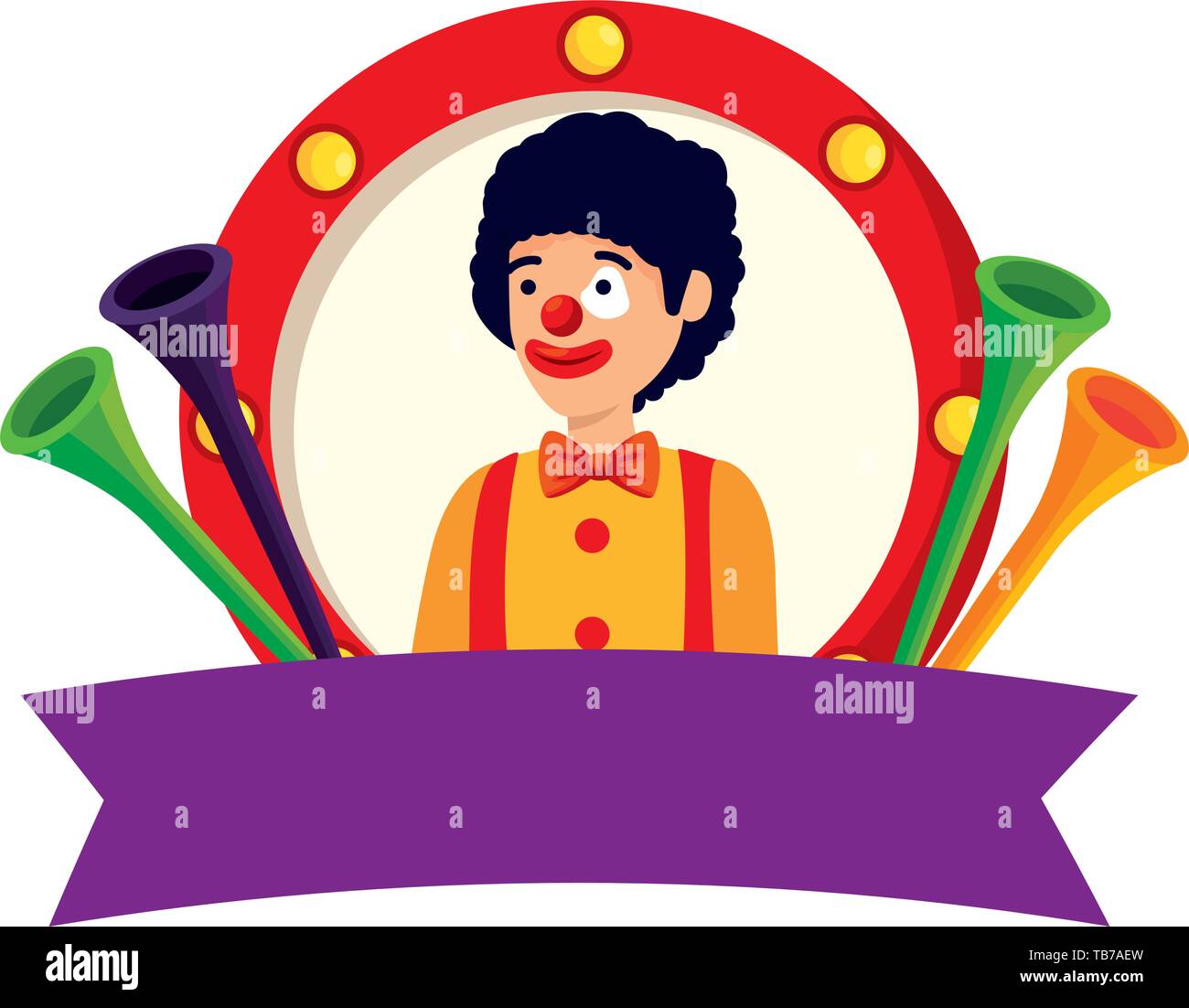 circus clown with trumpets in emblem Stock Vector Image & Art - Alamy