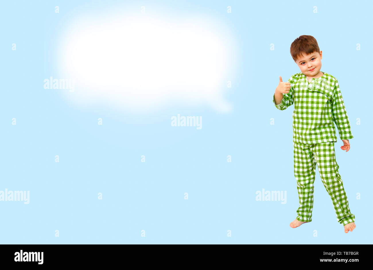 Collage. little boy standing in pajamas showing sign of approval, like ...