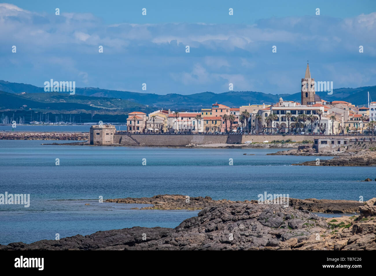 Skyline of Alghero (L'Alguer), province of Sassari , Sardinia, Italy ...