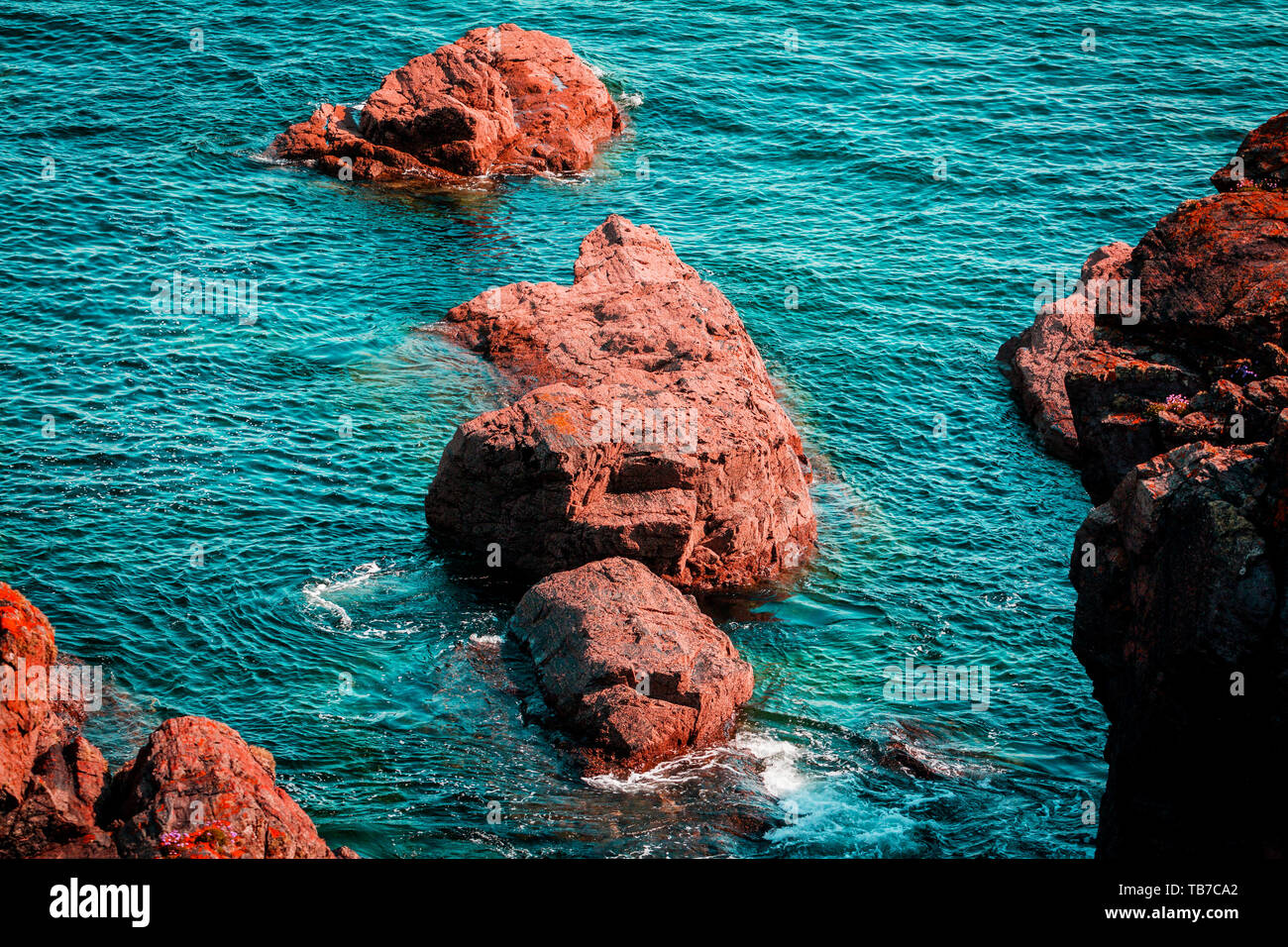 Photo of an abstract, fantastic, unreal landscape with water in red ...