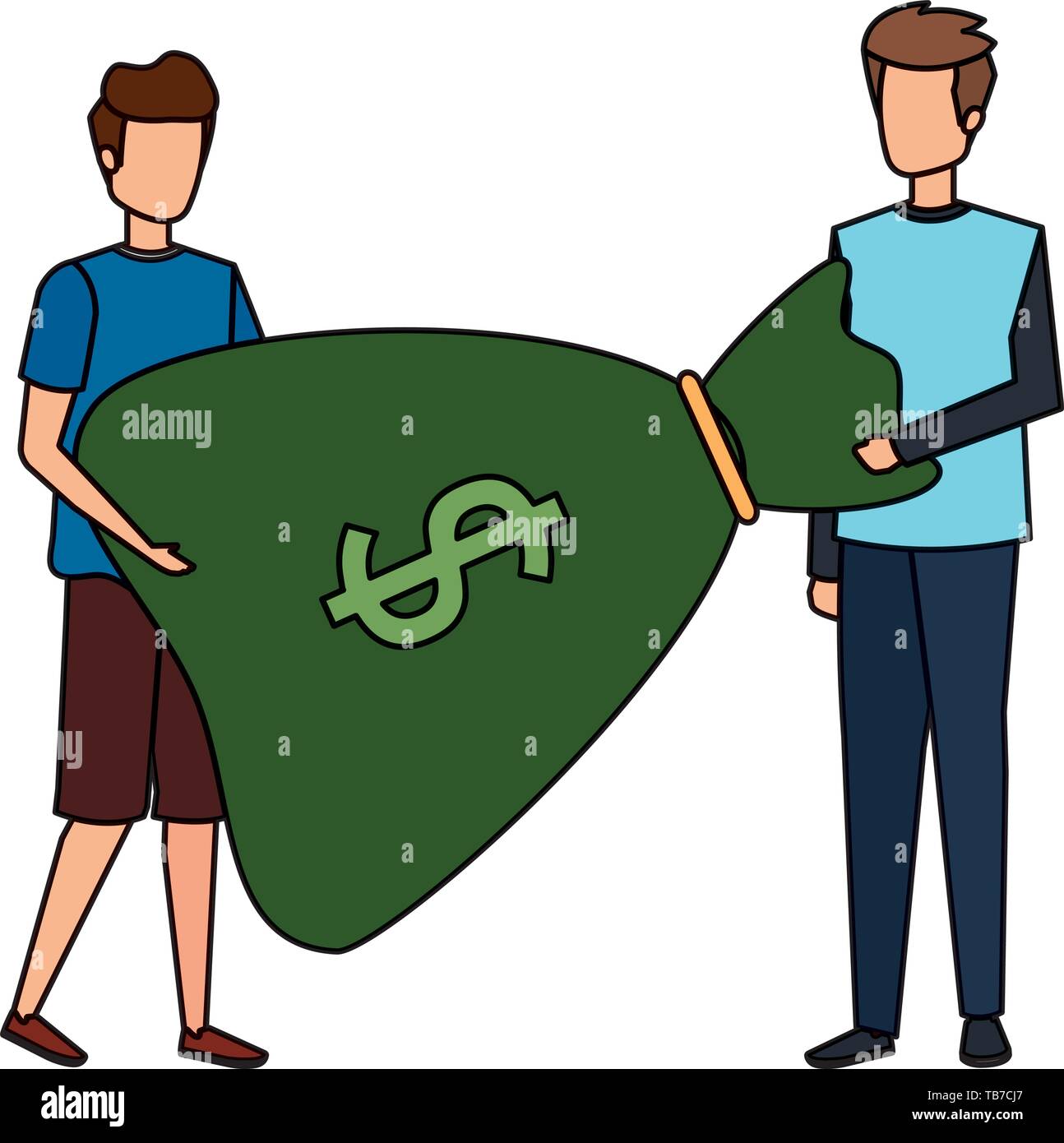 young men lifting money bag characters Stock Vector Image & Art - Alamy