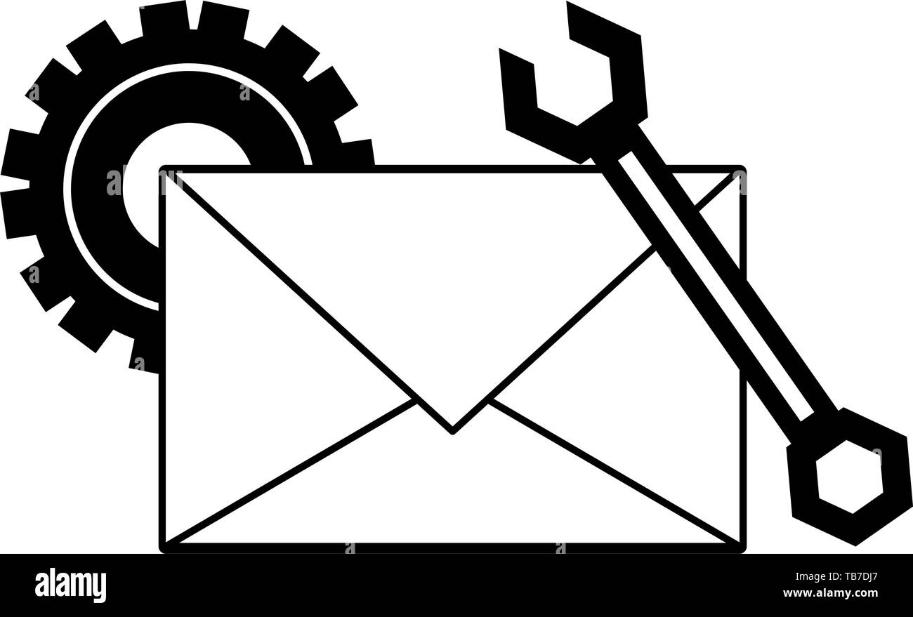 Email technical support symbols isolated in black and white Stock ... Email technical support symbols isolated in black and white Stock ...