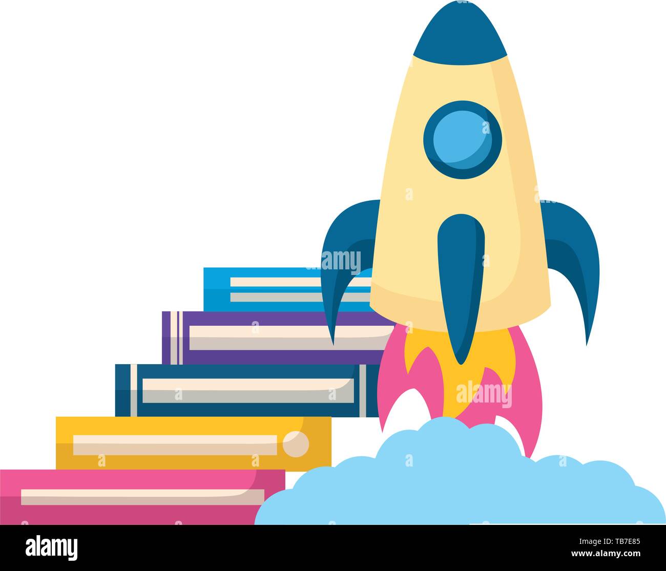 stack of books with rocket isolated icon Stock Vector Image & Art - Alamy