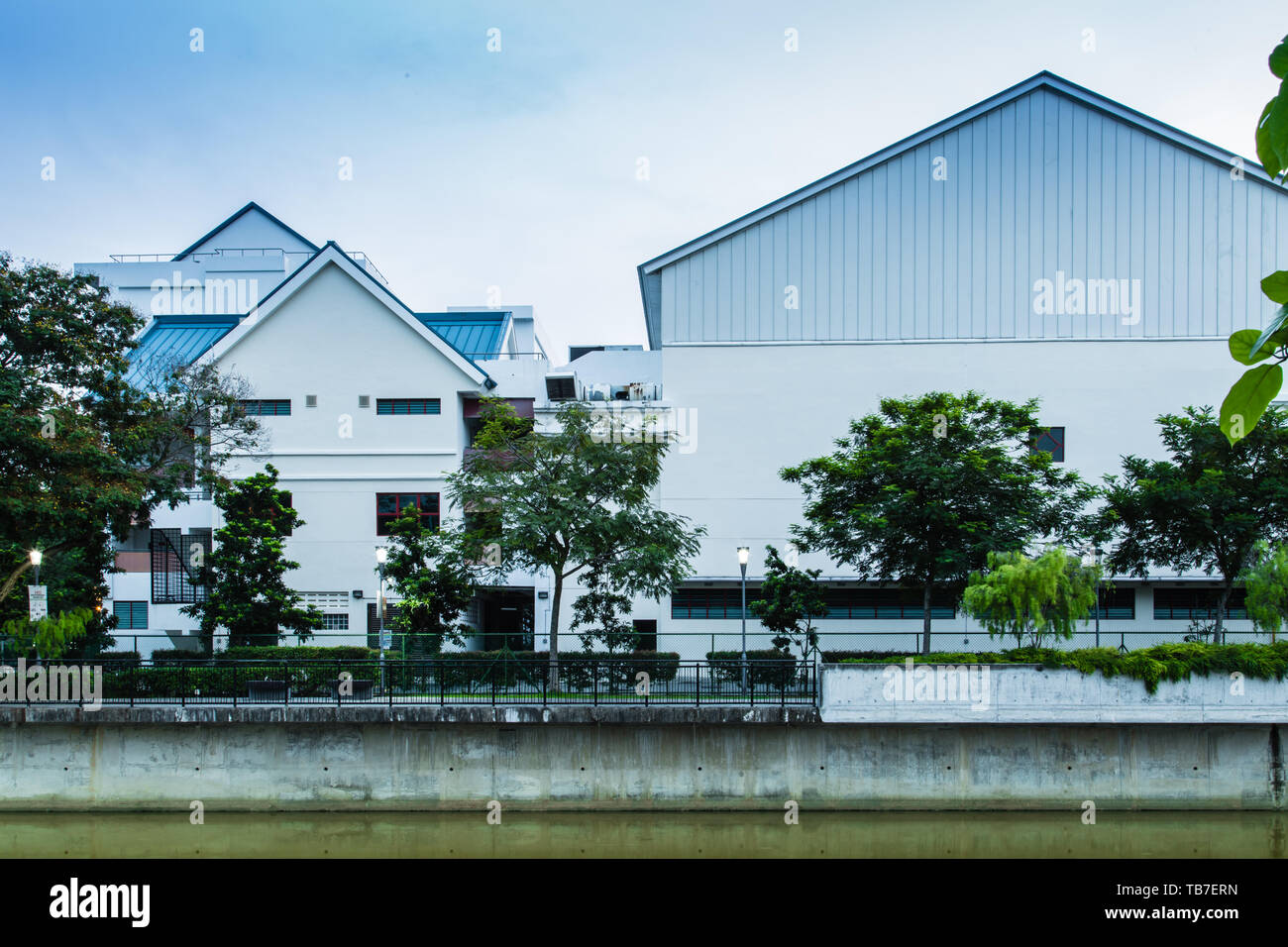 SINGAPORE-JUN 1 2017:riverfront pedestrian way along geylang river ...