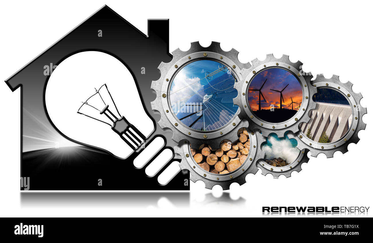 Renewable Resources - 3D illustration of a model house with a light ...