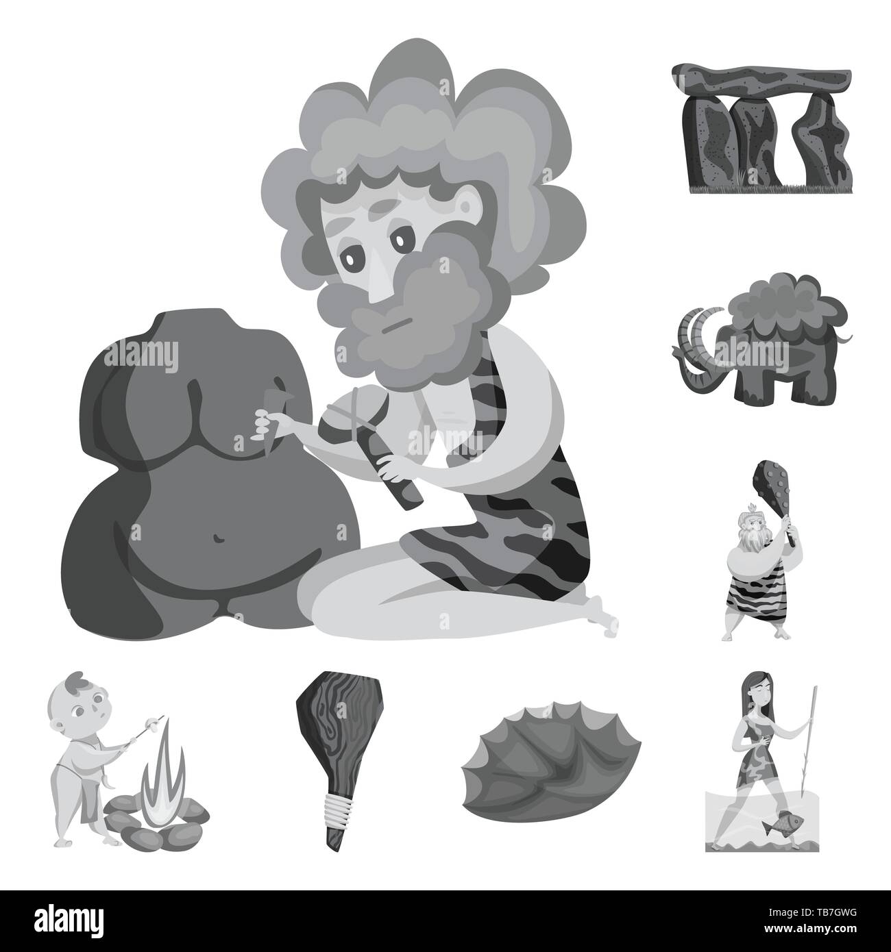 man,stone,mammoth,kid,cudgel,flint,woman,primeval,monolith,animal ...