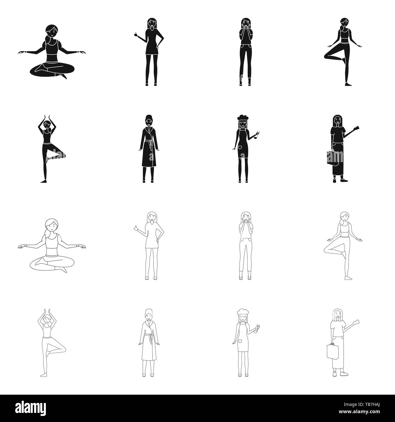 Isolated object of posture and mood logo. Set of posture and female ...