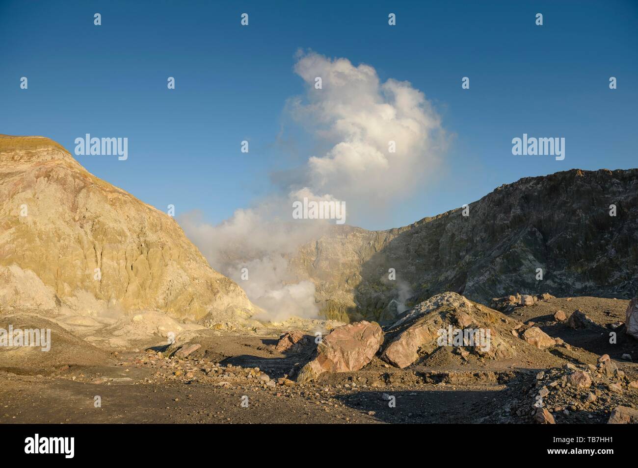 Rock formations and fumaroles on the volcanic island of White Island ...
