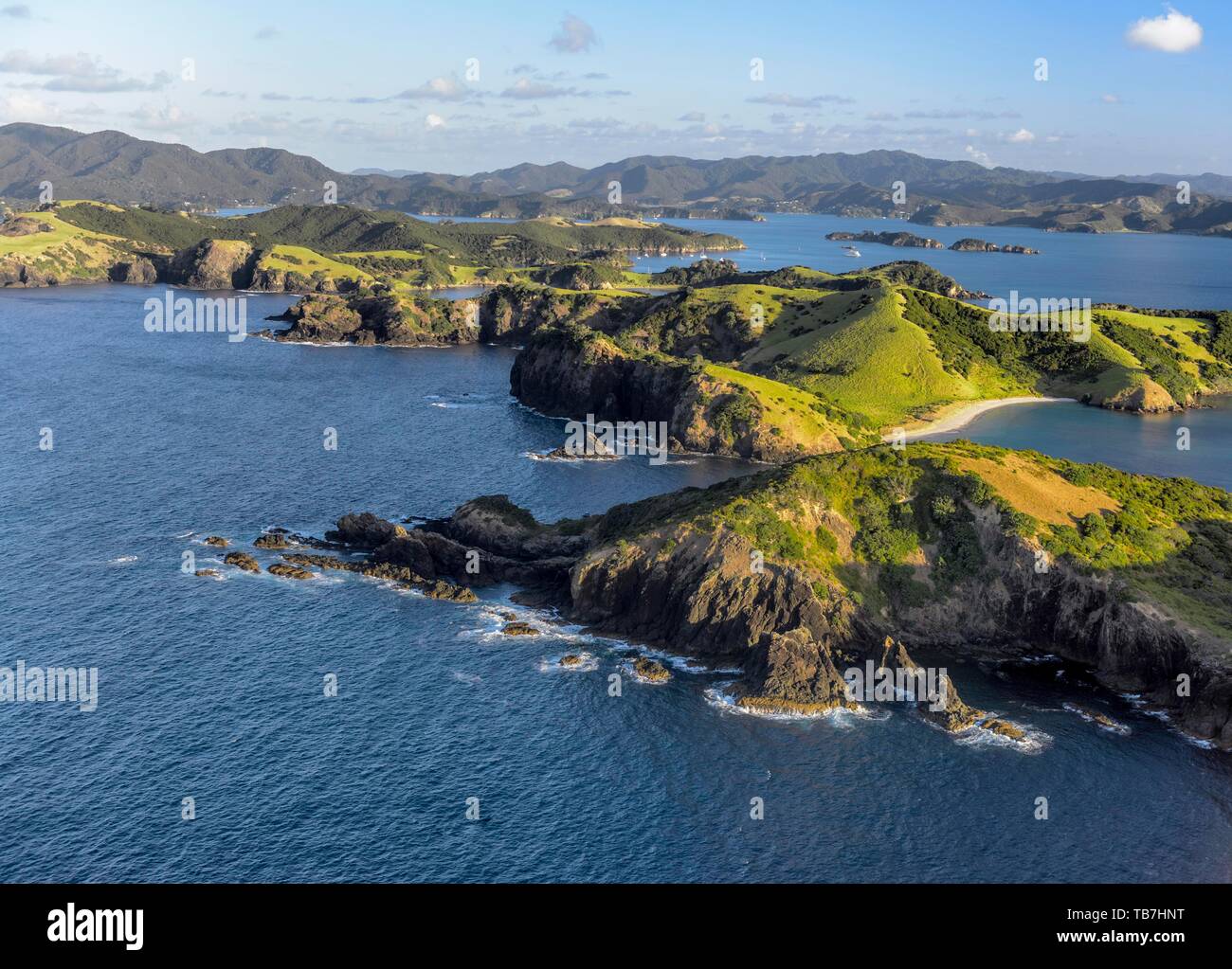 Aerial view of the Bay of Islands with islands, Far North District ...