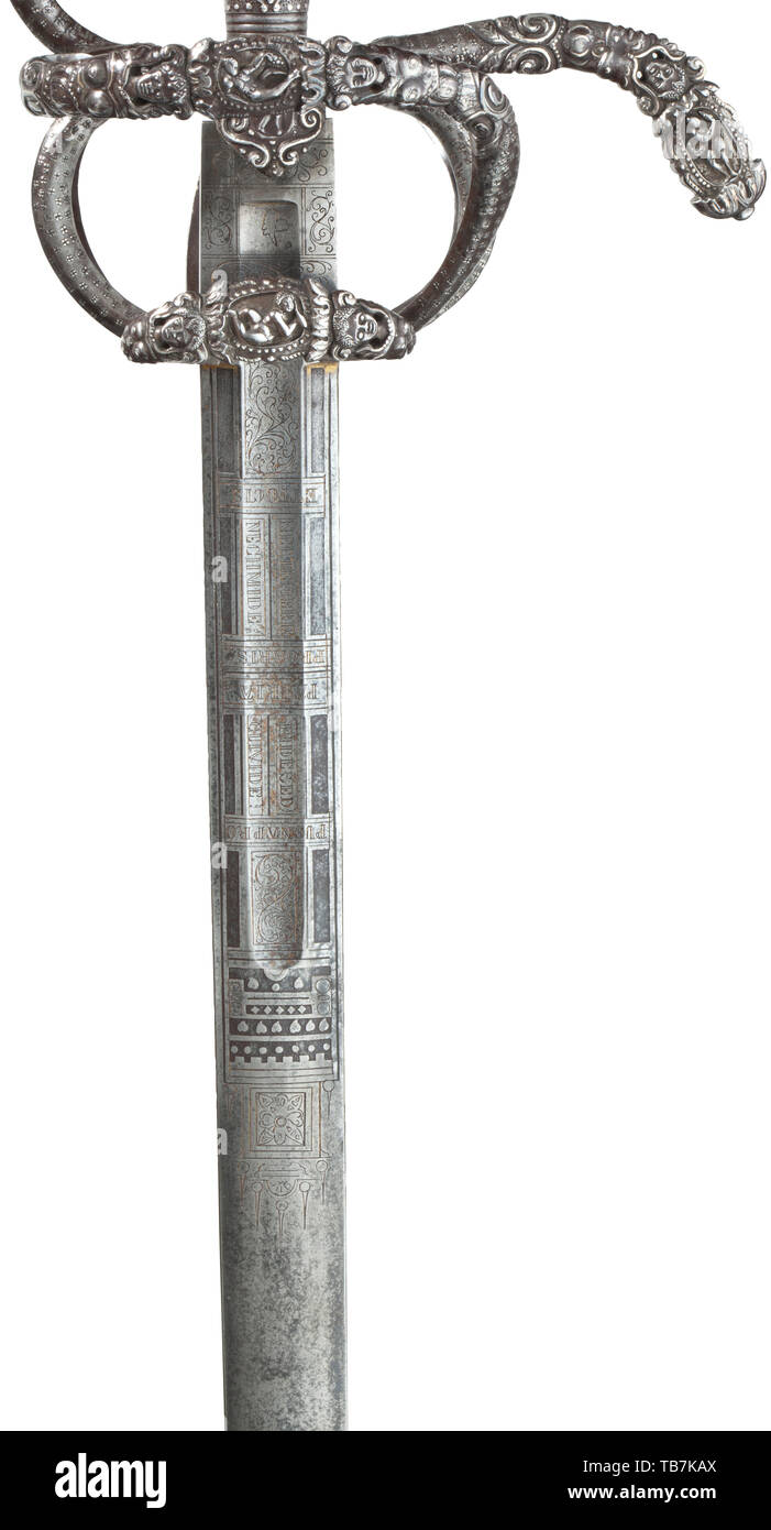 A fine, silver inlaid rapier in the style of circa 1560, Toledo, dated ...