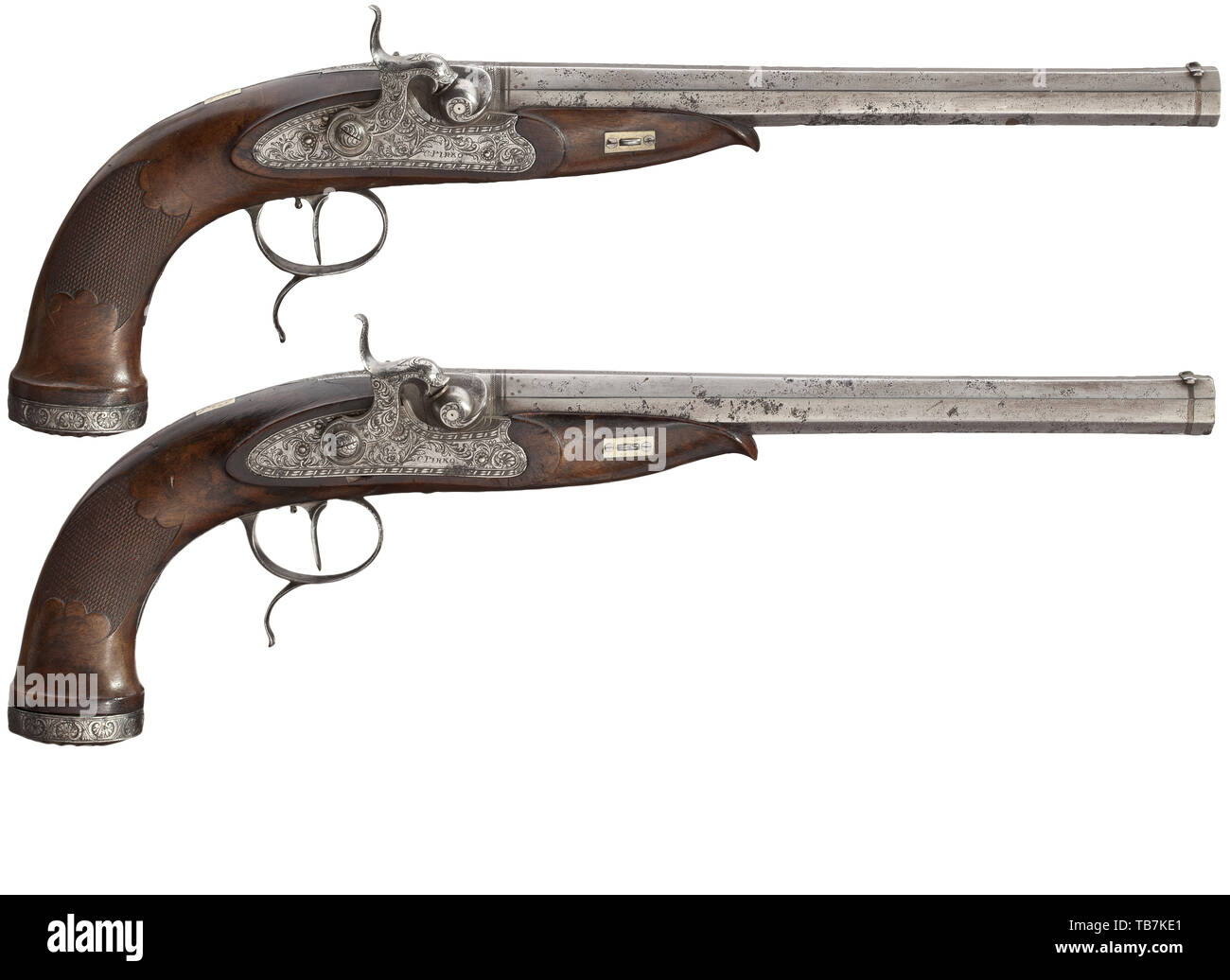 A pair of percussion pistols, Carl Pirko, Vienna, circa 1840, Octagonal ...