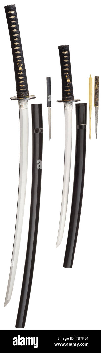 A Japanese daisho, circa 1471, Blade of the katana shinogi-zukuri, koshi-zori, chu-kissaki ...